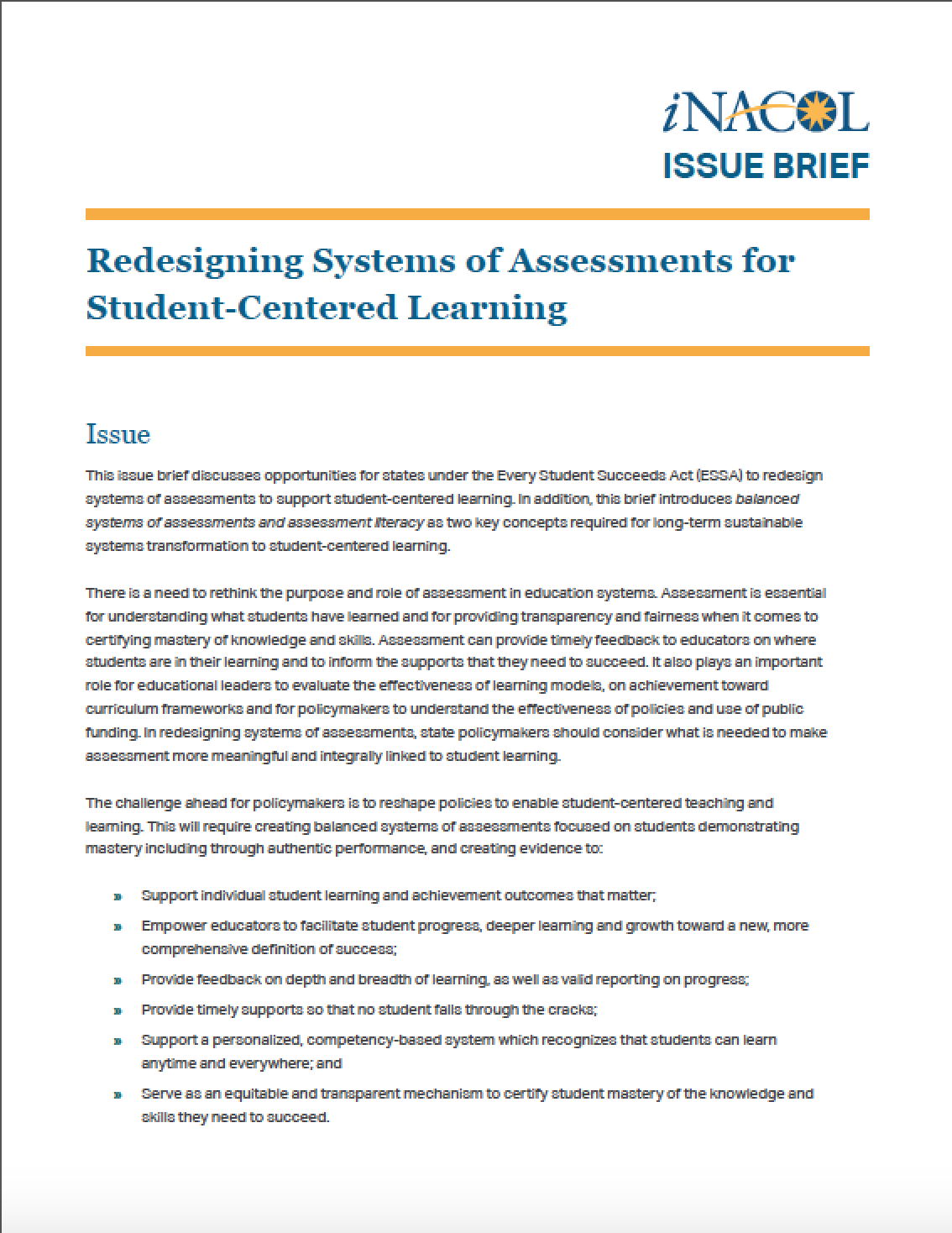 Redesigning Systems of Assessments for Student-Centered Learning ...